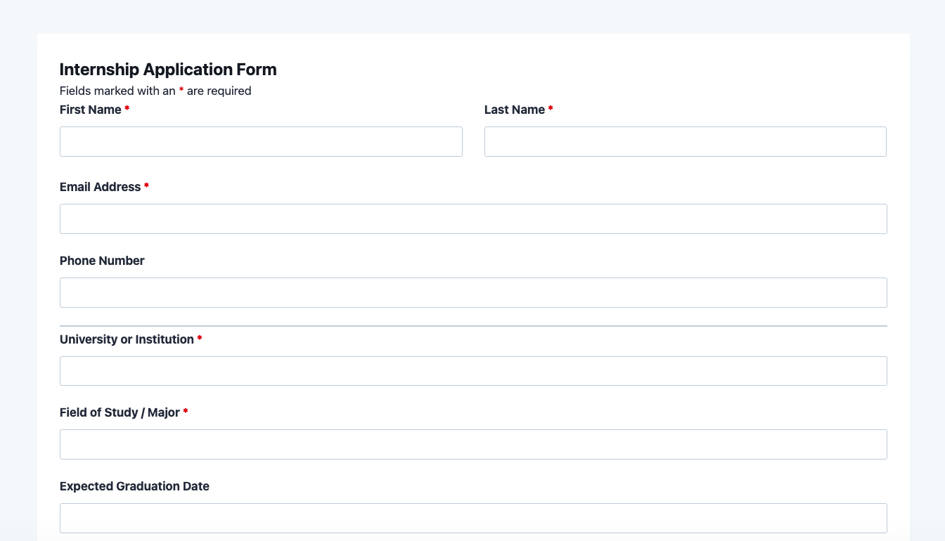 Free Internship Application Form Template | Ninja Forms