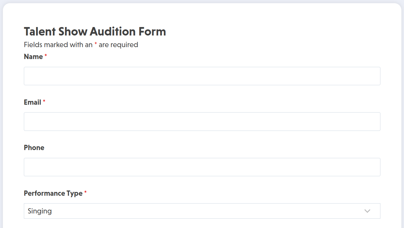 Talent Show Audition Form - Ninja Forms