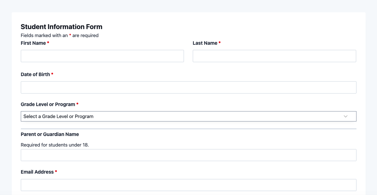 Free Student Information Form Template for WordPress | Ninja Forms
